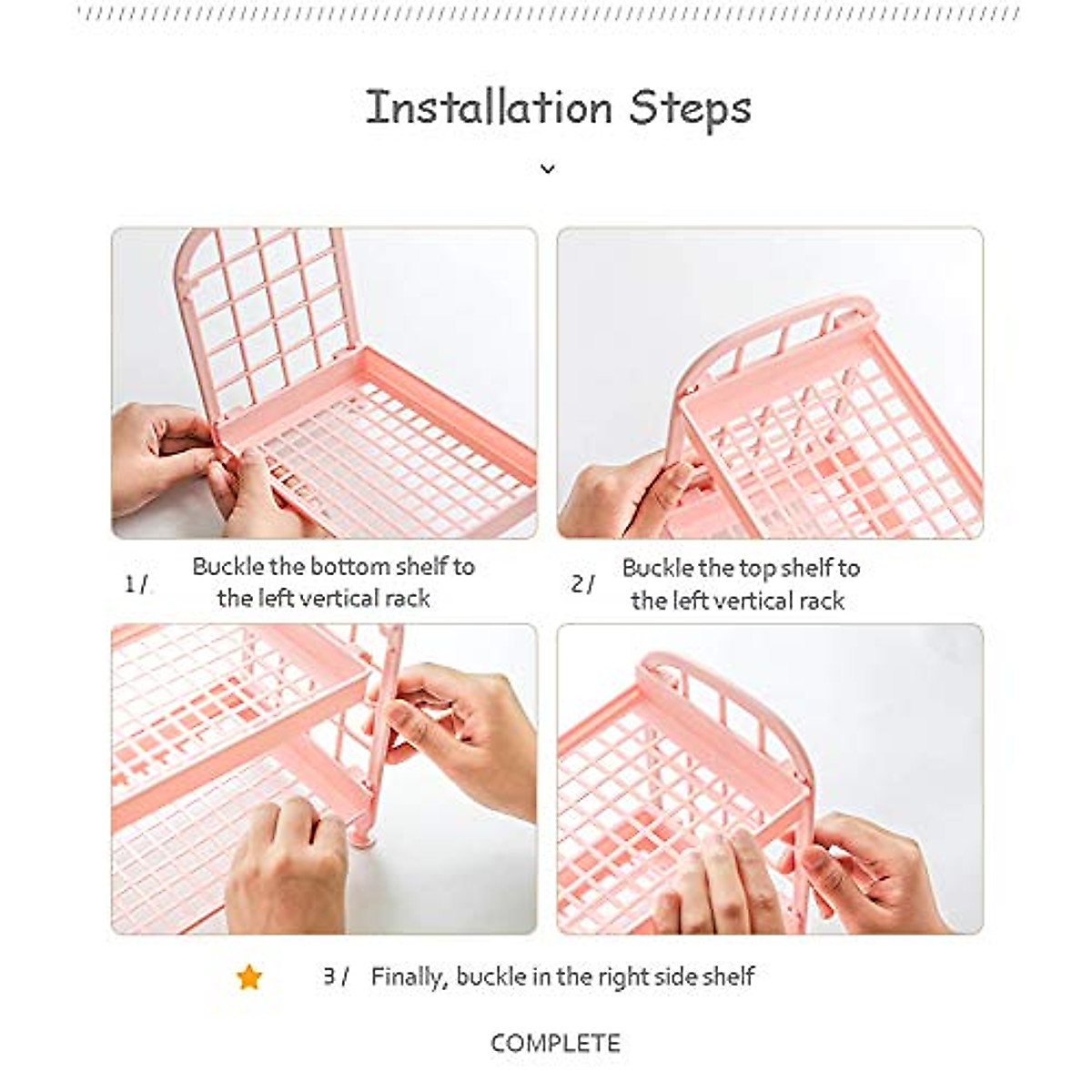 UnnFiko 2-Layers Table Shelf Organizer, Adjustable Plastic Storage Rack Shelf Square Basket Desk Stand Table Storage Organizer Shelves (Pink)