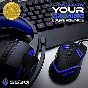 SportsBot SS301 Blue LED Gaming Over-Ear Headset Headphone, Keyboard & Mouse Combo Set w/ 40mm Speaker Driver, Microphone, Multimedia Keys & Window Key Lock, 4 DPI Levels (BLU)