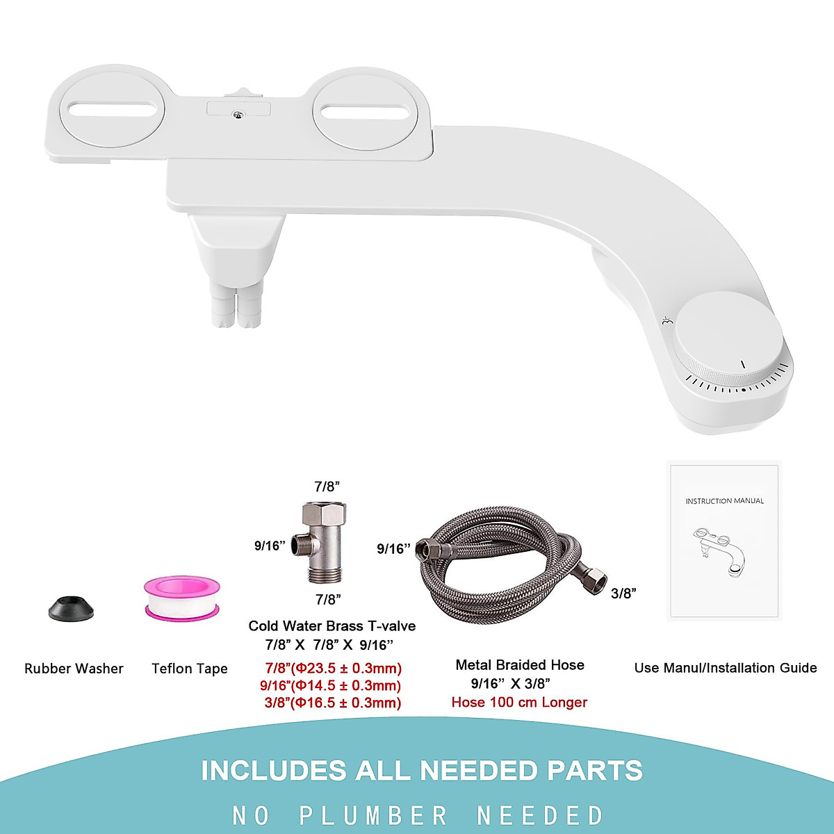 Left Hand Bidet Attachment for Toilet - WITHLENT Ultra-Slimt Non-Electric Dual Nozzle (Frontal & Rear Wash) Adjustable Water Pressure, Water Bidet Toilet Seat Attachment,Easy to Install (White)