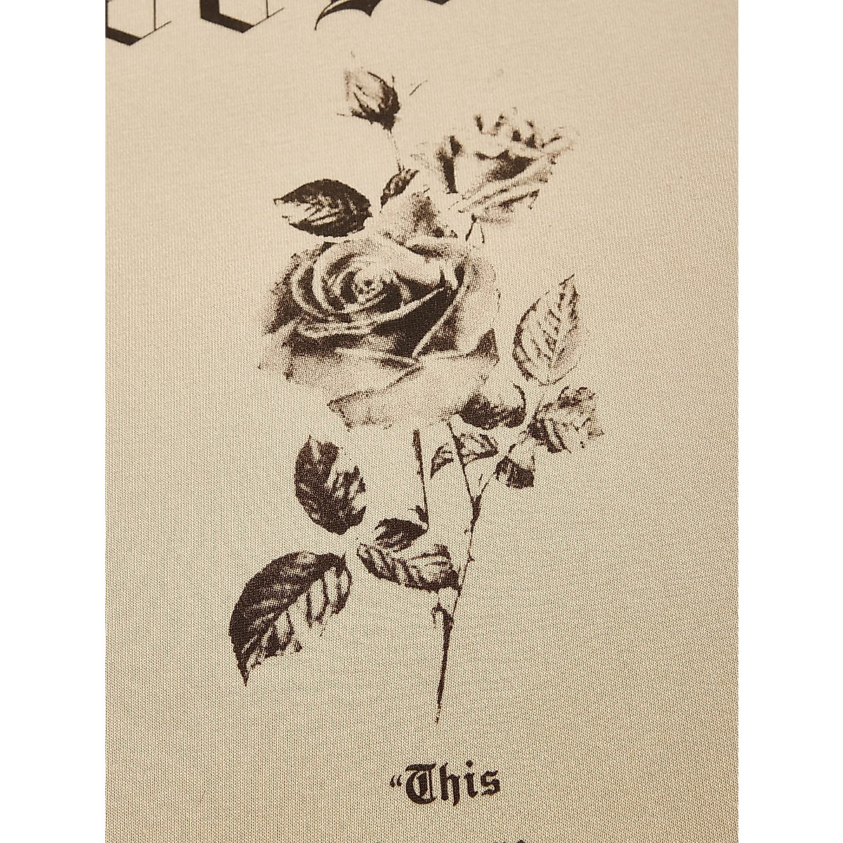 WDIRARA Men's Letter Floral Print Drawstring Long Sleeve Hoodie Casual Sweatshirt Beige L