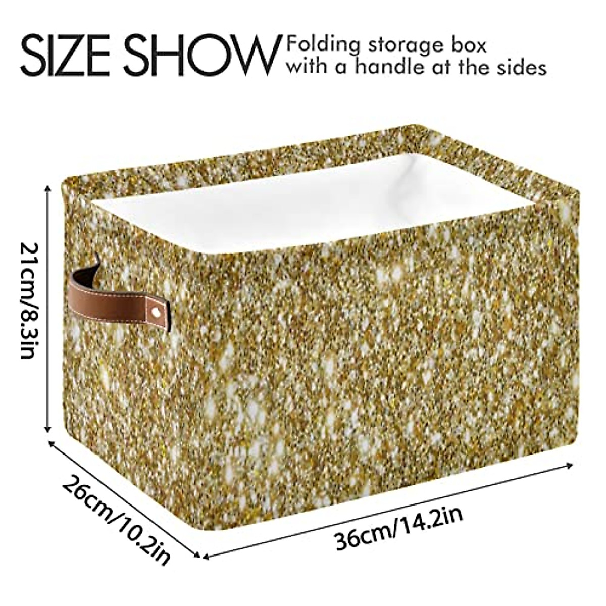 Kigai Gold Sequins Storage Basket, Foldable Canvas Cube Storage Bin with Handles for Home Office Closet, 2pcs