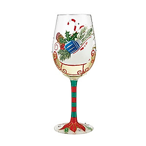 Enesco Designs by Lolita Holiday Wishes Hand-Painted Artisan Wine Glass, 15 Ounce, Multicolor