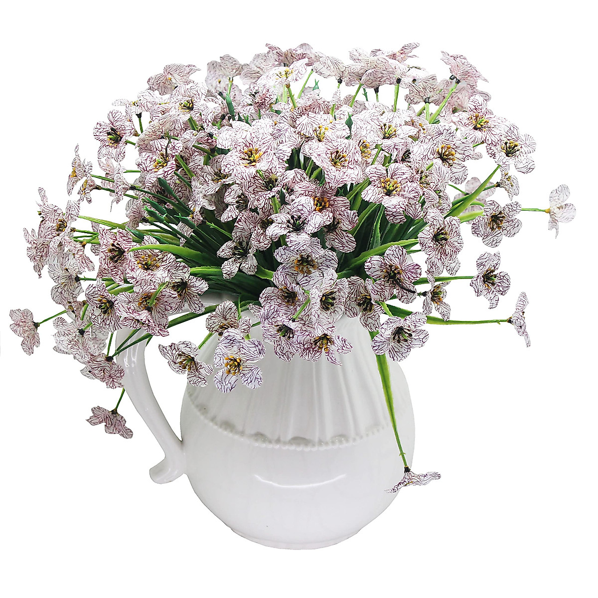 ALIERSA 12 Bundles Artificial Grass Orchid Artificial Flowers Outdoor Silk Fake Flowers for Home Decor Garden Fake Green Plant Porch Window Box Decoration (White)