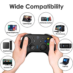 EasySMX Bluetooth Game Controller for Switch/PC/iPhone/Android,Switch Pro Controllers with Phone Clip,Wireless Remote Gamepad with Led Light/Programmable/Motion Control/Vibration/Turbo/Wakeup