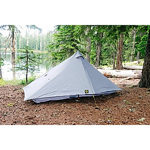 Six Moon Designs Lunar Solo Gray 1 Person Ultralight Tent. 26 oz. Backpacking Tent. 100% Silicone Coated Polyester Material for Reduced Fabric Stretch & Volume. Trekking Pole Setup.