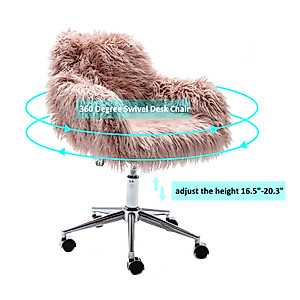 HomVent Fluffy Desk Chair Pink Faux Fur Vanity Chair Adjustable Swivel Computer Chair on Wheels Height Adjustable Cute Desk Chair for Makeup Room Teen Girls Bedroom Home Office (Pink)