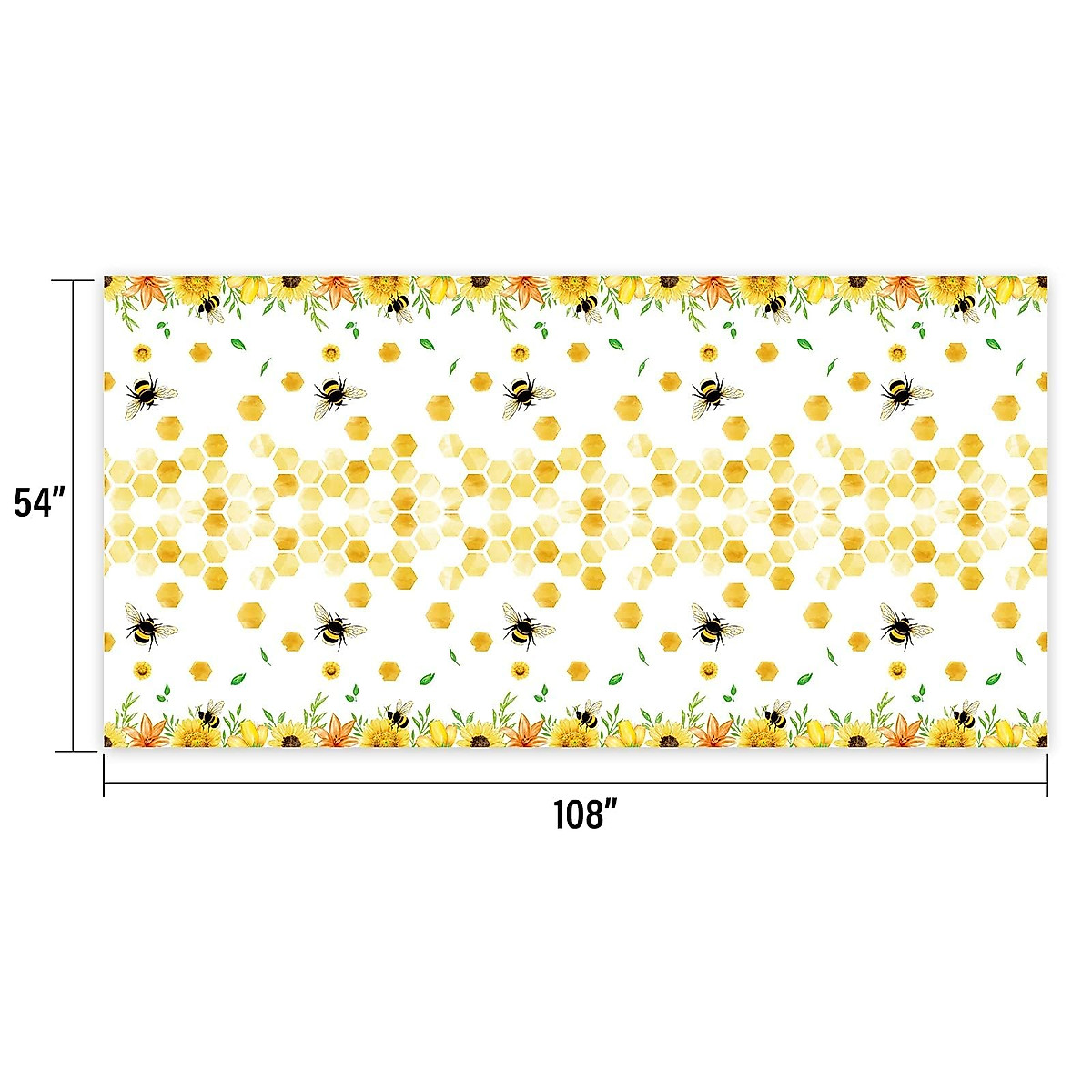 WERNNSAI Bee Party Tablecloth - 2 Pack 108'' X 54'' Bee Birthday Party Supplies for Kids Girls B-Day Baby Shower Bumblebee Themed Party Decoration Large Plastic Disposable Table Cover