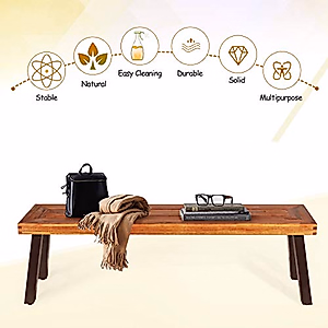 Giantex Set of 2 Outdoor Bench, Acacia Wood Patio Seating, Dining Benches for Garden, Lawn, Farmhouse and Entryway with Metal Legs, Rustic Brown and Black (2)