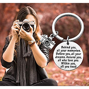 FEELMEM Camera Keychain Photographer Gift Behind You All Memories Before You All Your Dream Keychain Photography Jewelry Photo Club Gift Photography Friend Encouragement Gift (Camera Keychain)