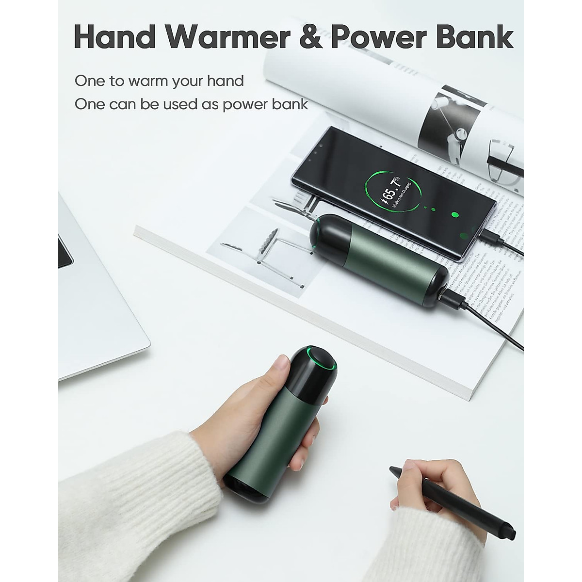 2-Pack Hand Warmers Rechargeable, 8000mAh Electric Portable Pocket Heater, 360° Heating Electric Hand Warmers, Portable USB-C Hand Warmers Power Bank for Outdoors, Camping, Golf, Raynauds, Gifts