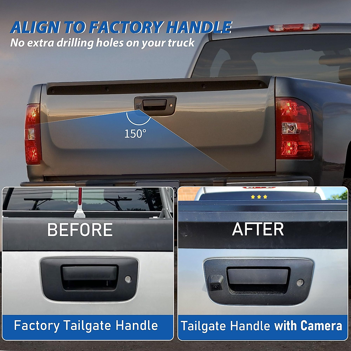 EWAY Tailgate Handle Backup Rear View Camera for 2007-2013 Chevrolet Chevy Silverado GMC Sierra 1500 2500 3500 HD Reverse Back Up Camera Rear Tailgate Latch Handle with Key Hole, Replaces# 22755305