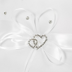 Wedding Supplies Double Heart Satin Flower Girl Basket Ring Bearer Pillow Guest Book Pen Holder Bride Garter Set(Satin-5PCS)