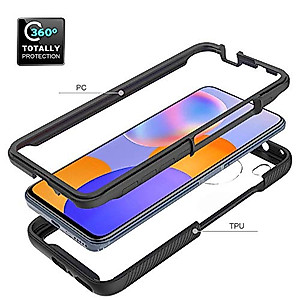 Huawei Y9A Case, EabHulie Hybrid Transparent Back Rugged Bumper No Slip Shockproof Protective Case Cover for Huawei Y9A Black