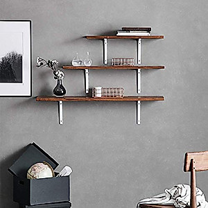 PIBM Stylish Simplicity Shelf Wall Mounted Floating Rack Shelves Iron Bracket Solid Wood Multifunction Living Room Study Simple,Thickness 2Cm,3 Sizes, Brown ,