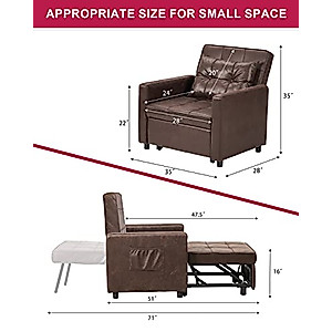 Litbird Convertible Chair Sleeper Bed, Futon Chair Turns Into Bed, Sofa Chair for Living Room, 3 in 1, Imitation Leather, Brown…