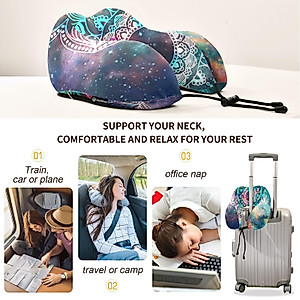 ALAZA Galaxy Mandala Neck Pillow Travel for Sleeping Airplane Travel Kit with Snap Clip & Storage Bag