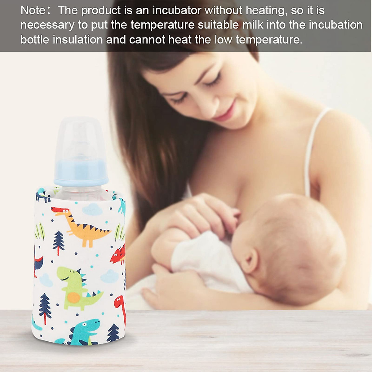 Portable Bottle Keep Warm, USB Travel Milk Heat Keeper Cotton Spandex Blend No Fluorescent Agent Baby Bottle Keep Warmer for Baby Milk (Dinosaur)