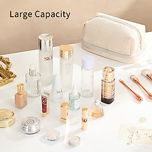 bagINBAG QIANPA Makeup Bag, Large Double Layer Waterproof Travel Bag with Handle and Brush Compartment for Women (Cream)