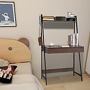 DEILALY 2 Tier Ladder Desk Computer Desk Escritorio para Computadora Desk Shelf Study Desk with Drawer Gaming Desk Study Table W31.5 PC Small Desk Metal Frame Home Office Bedroom