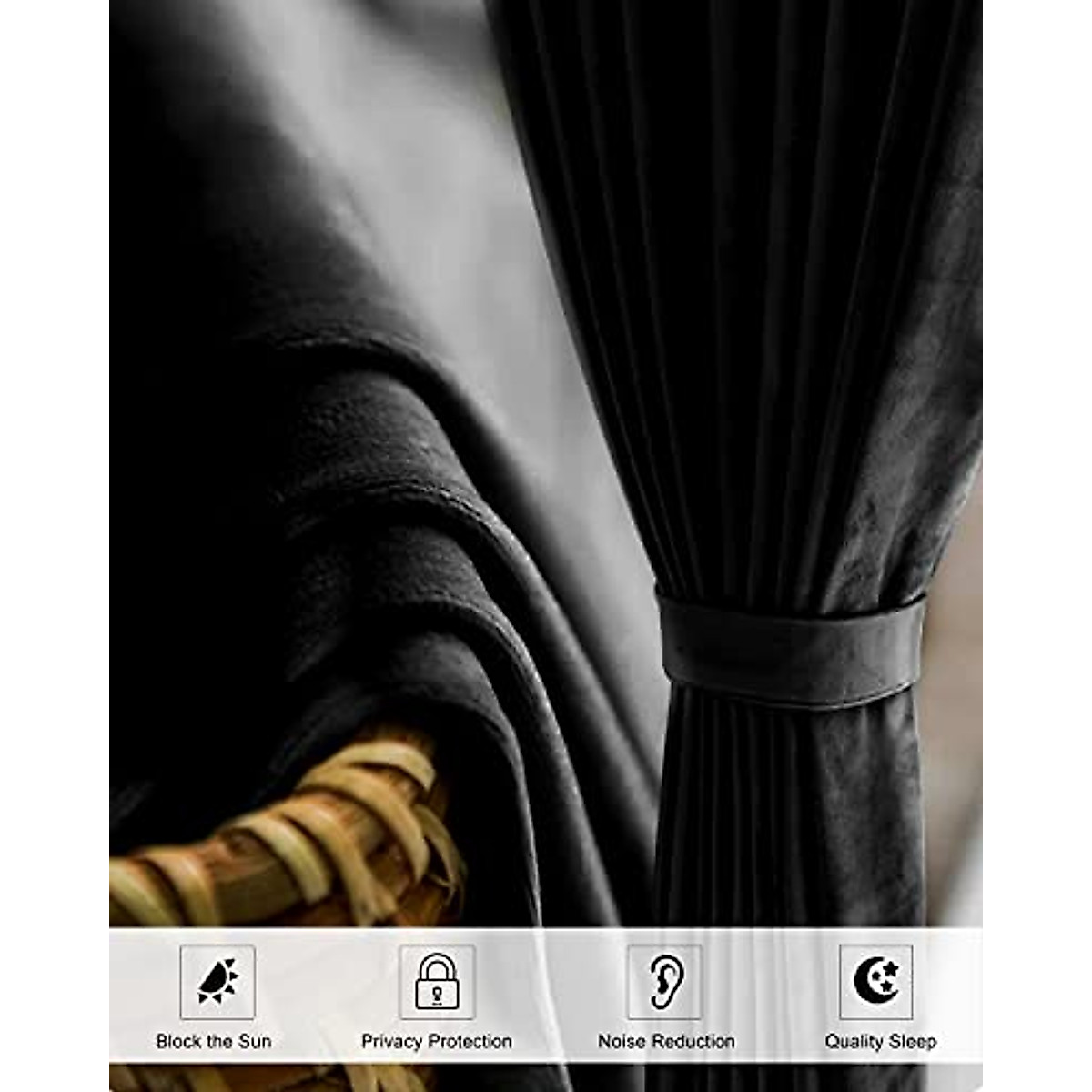 RIMEE Black Super Soft Velvet Curtains 108 inches Grommet, Super Thick Thermal Insulated Blackout Velvet Curtains Noise Reduction Velvet Drapes for Bedroom, 2 Panels