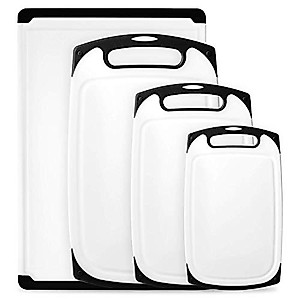 Cutting Boards for Kitchen - Plastic Cutting Board Set with Juice Groove - Set of 4 (Black Trim)…