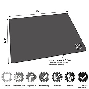 ZVP Flexible Plastic Cutting Board Set of 5 Gradient Color, Colorful Chopping Boards, BPA Free Mats, Non-Slip, Dishwasher Safe, 15x12 Inch, Gray Neutral Colors