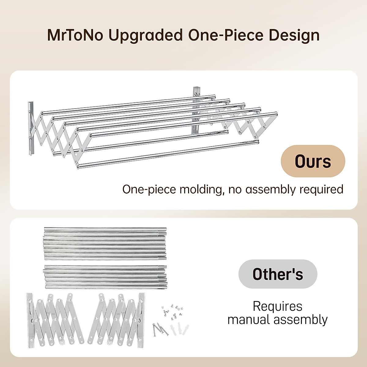 MrToNo Wall Mounted Clothes Drying Racks for Laundry, Collapsible Wall Mounted Clothing Drying Racks,Foldable Drying Rack Clothing, One-Piece Molding (No Assembly Required)