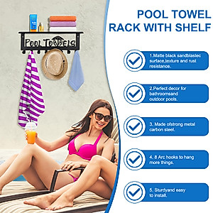 Premium Pool Towel Racks with Wall Mount Towel Hooks Durable Carbon Steel Outdoor Towel Holder with 8 Hooks Organizer for Bathroom Pool Accessories Perfect for Poolside, Patio, and Bathroom