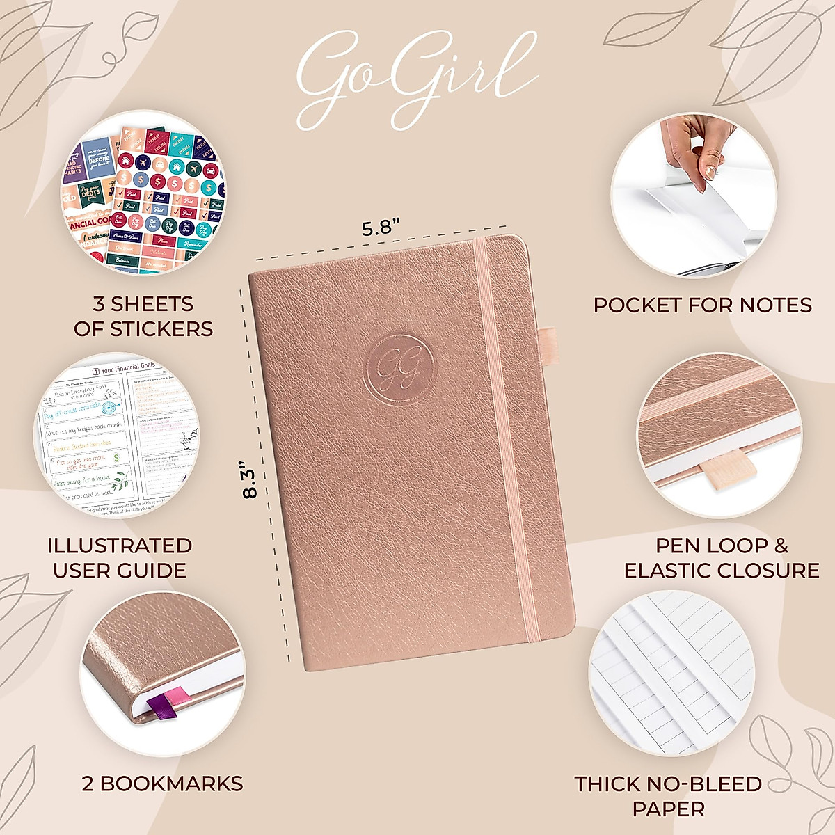 GoGirl Budget Planner – Monthly Financial Planner Organizer Budget Book. Expense Tracker Notebook Journal to Control Money, A5 (Rose Gold)