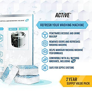 Washing Machine Cleaner Descaler 48 Pack - Value Size Deep Cleaning Tablets For HE Front Loader & Top Load Washer, Septic Safe Eco-Friendly Deodorizer, Clean Inside Drum And Laundry Tub Seal - 48 Count