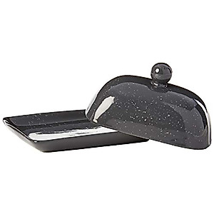 Boston Warehouse Speckleware Covered Butter Dish, Standard, Charcoal Grey