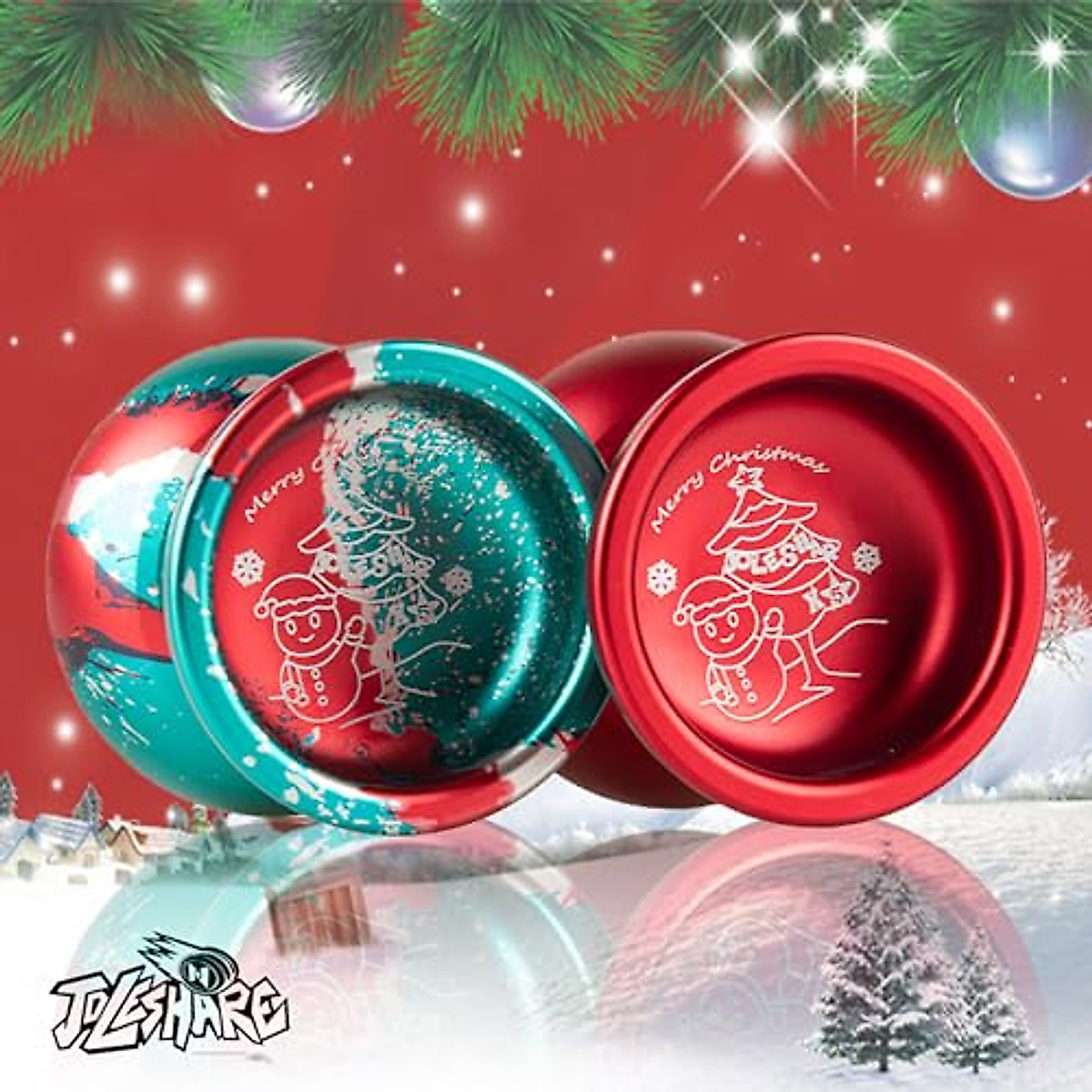 Professional Responsive Yoyo, Christmas Aluminum Yo Yo for Kids Beginner, Replacement Unresponsive Ball Bearing for Advanced Yoyo Players + 1 Glove + 5 Yoyo Strings (Christmas Red-Green)