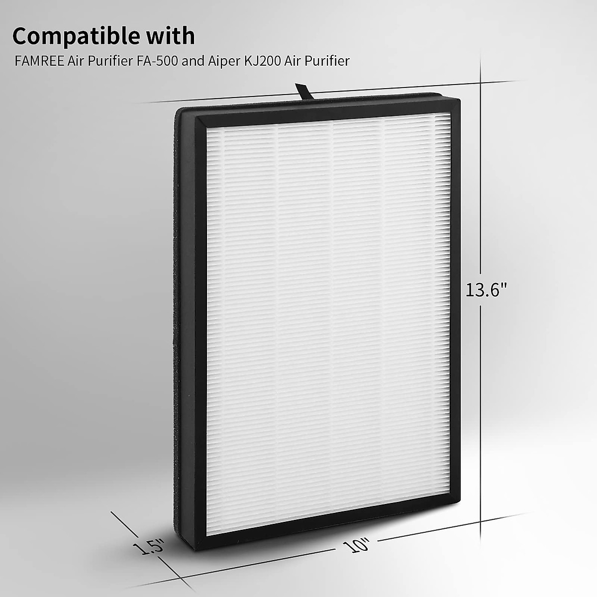 GoKBNY 2-Pack FA-500 True HEPA Replacement Filter Compatible with Famree FA500 and Aiper KJ200 Purifier, 2-IN-1 Activated Carbon Filter + H13 True HEPA Filters