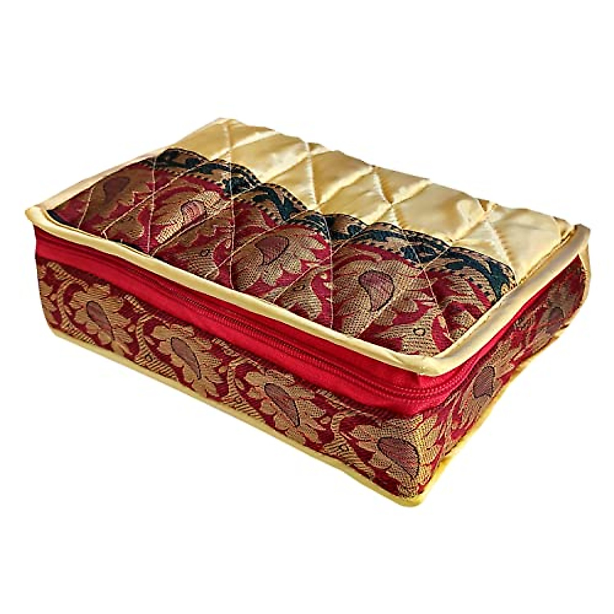 Kuber Industries Designer Jewellery Kit in Heavy Quilted Brocade Material Brown