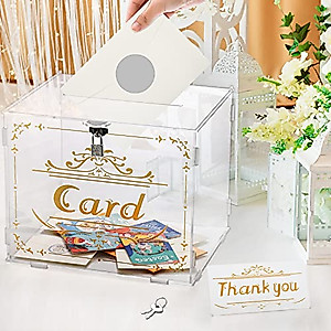 Hiceeden Acrylic Wedding Card Box with Slot and Lock, Clear Envelope Box Letter Box, Wishing Well Money Box for Wedding Reception, Graduation, Baby Shower, Decoration, Bridal Shower
