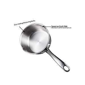 IMEEA Butter Melting Pot Butter Warmer 18/10 Tri-Ply Stainless Steel Saucepan with Dual Pour Spouts, 0.5-Quart, Silver