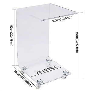 LIYUANJUN Acrylic Side Table, C Shape Nightstand with 4 Wheels Movable Small Side Table Laptop Desk for School Office Home Bedroom Furniture Decorative End Table 12.99×13.98×23.62Inch