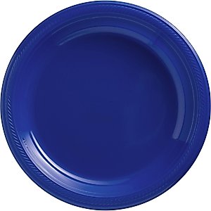 Amscan Royal Blue, Big Party Pack, Round Plastic Plates 10.25", 50 Per Pack