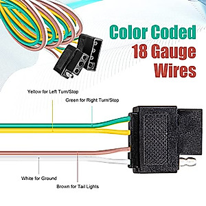 CZC AUTO 4 Pin Trailer Light Wire Harness Extension 18 Gauge 4-Way Flat Wiring Connector, 25ft, for Trailer Boat Car RV Truck