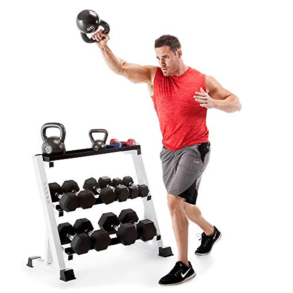 Marcy 3 Tier Steel Dumbbell Rack Free Weight Equipment Storage and Organizer Stand for Home and Gym Workouts, Dumbbells Not Included