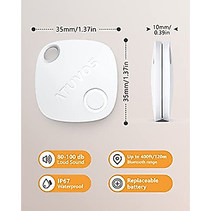 ATUVOS Luggage Tracker, Key Finder, Smart Bluetooth Tracker Pairs with Apple Find My (iOS Only), Item Locator for Bags, Wallets, Keys, Waterproof IP67, Anti-Lost 4 Pack