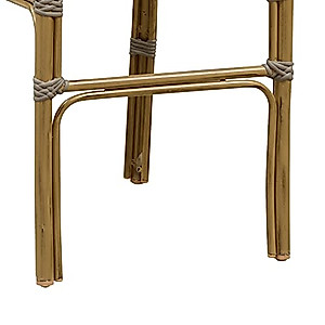 PURPLE LEAF French Bar Stools Set of 2 Bamboo Print Finish Patio Bar Stools with Back Rattan Bar Chairs Wicker Bar Height Stool 30" with Footrest Kitchen Island Stools Outdoor Barstool Grey