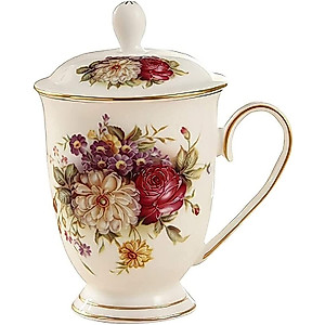 Ceramic Mug, Tea Mugs For Women，China Tea Cup With Lid, Flower Tea Cup, Suitable For Making Tea, Cold Drinks, Hot Drinks, Coffee, Etc, 10oz (about 300ml)