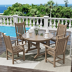 WestinTrends Malibu Classic Outdoor Dining Chairs with Arms, All Weather Poly Lumber Adirondack Patio Chairs Restaurant Bistro Chairs Support 350 LBS, Arched Backrest and Curved Seat, Weathered Wood