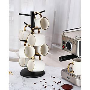 Lorbro Coffee Mug Tree with 8 Hooks, Mug Tree Stand, Bamboo Coffee Cup Holder, Countertop Mug Tree, Mug Stand Kitchen Organizer, Cafe Accessories Decor & Kitchen Organizer Storage Stand (Black)