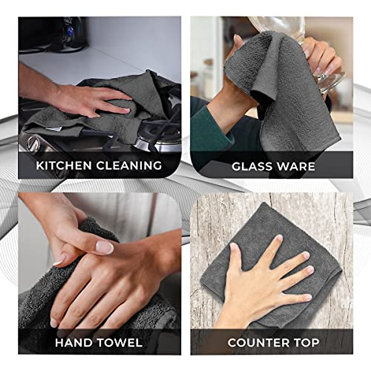 Avalon Towels Cotton Washcloths – (Pack of 24) Size 12x12 Inches Premium Ring Spun Cotton, Super Absorbent Soft Face Towels, Gym Towels, Hotel Spa Quality, Reusable Multipurpose Towels (Grey)