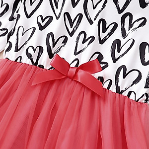 PATPAT Kid Girl Dress Letter/Heart Print Bowknot Design Mesh Splice Casual Long-Sleeve Tutu Dress for Kids White 6-7 Years