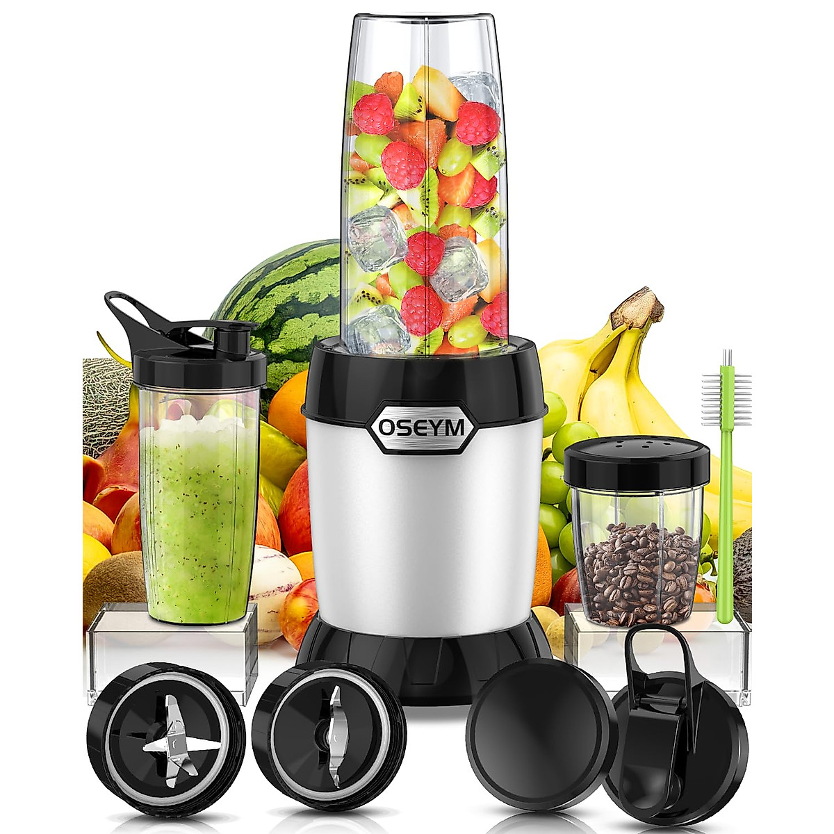 OSEYM Blender for Shakes and Smoothies, Large Size Personal Blenders for Kitchen Max 1000W High Power with Blending and Grinding, Countertop Blenders with 2 * 27 Oz & 10 Oz BPA Free Travel Cup and Lid