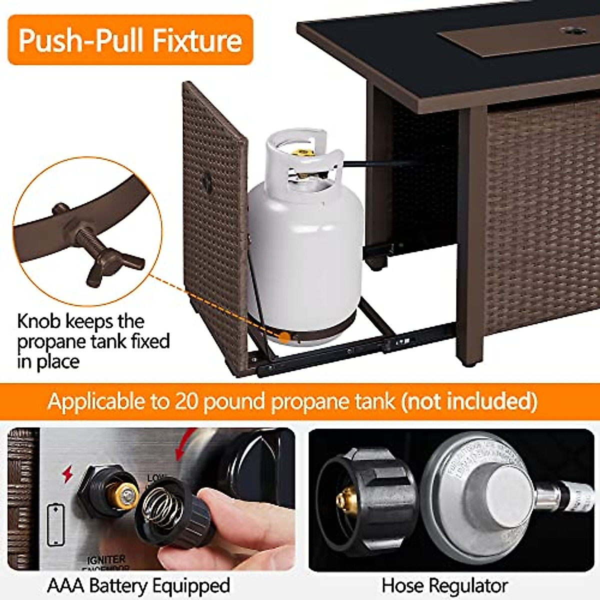 Yaheetech 43 Inch 50,000 BTU PE Rattan Propane Fire Pit with Tempered Glass Tabletop and Rain Cover, Gas Fire Pit with Lid and Fire Glass for Outdoor Heating/Patio/Terrace, Auto-Ignition, Brown