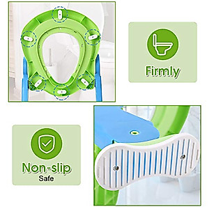 Potty Training Seat with Step Stool Ladder Baby Toddler Toilet Training Seat Chair with Soft Cushion for Kids Height Adjustable Safe Potty Seat for Girls Boys (Green)